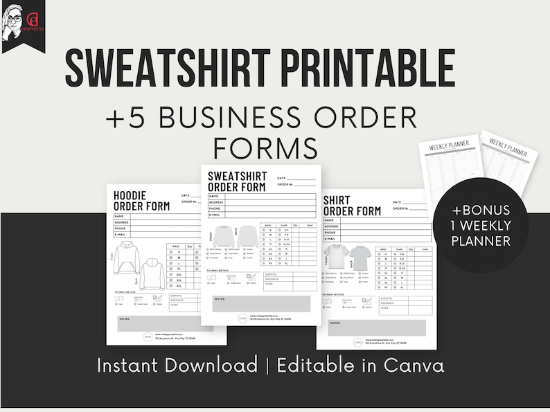 Editable Sweatshirt Order Form Template: Printable Business Forms ...