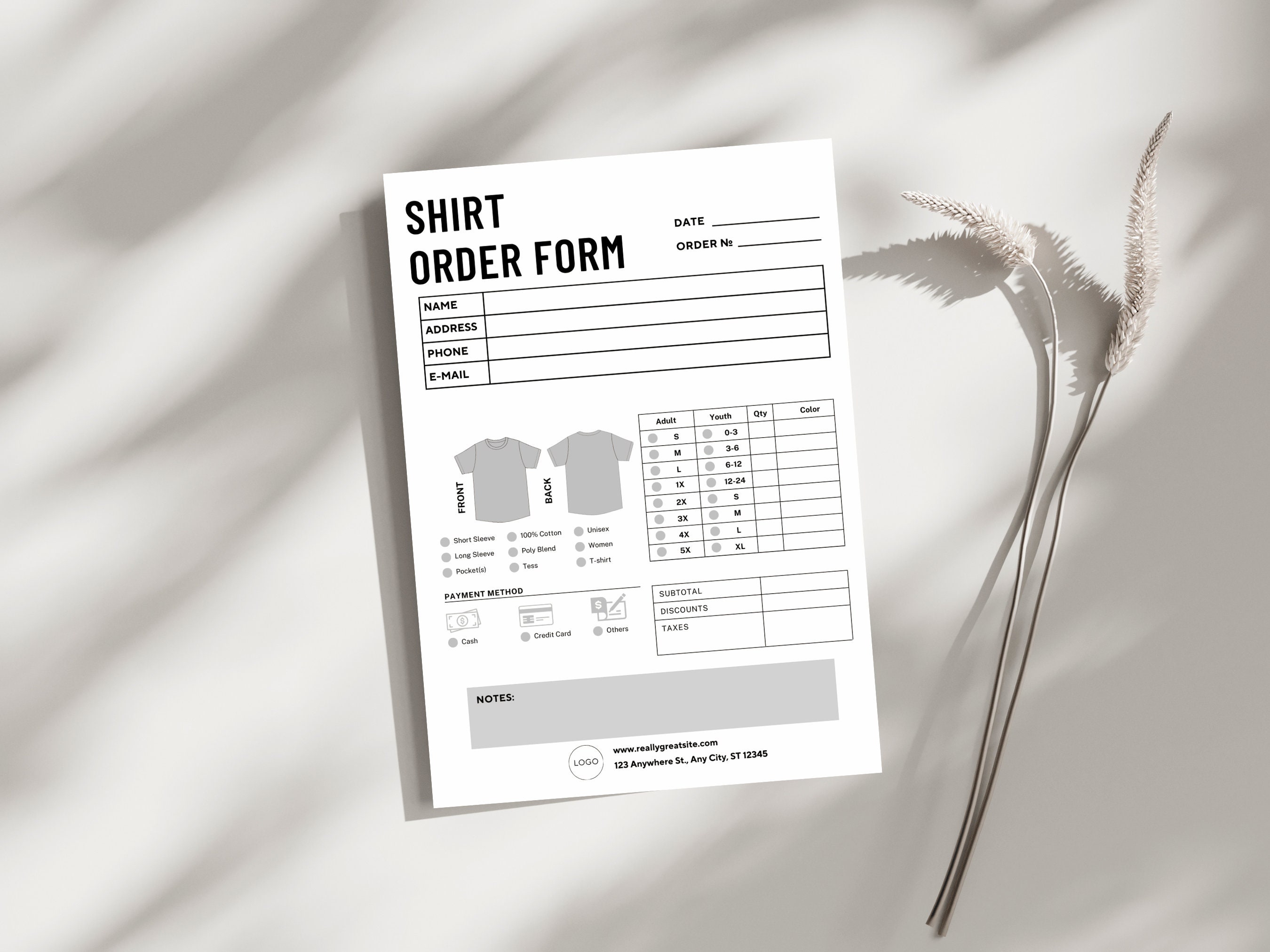 Custom T-shirt Order Tracking Form Canva Editable Shirt Sales Form ...