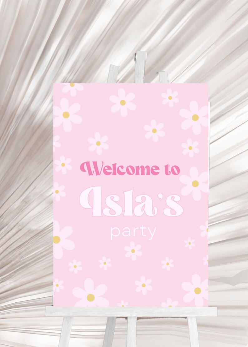 Editable Daisy Theme Birthday Signage, Canva Digital Template ...