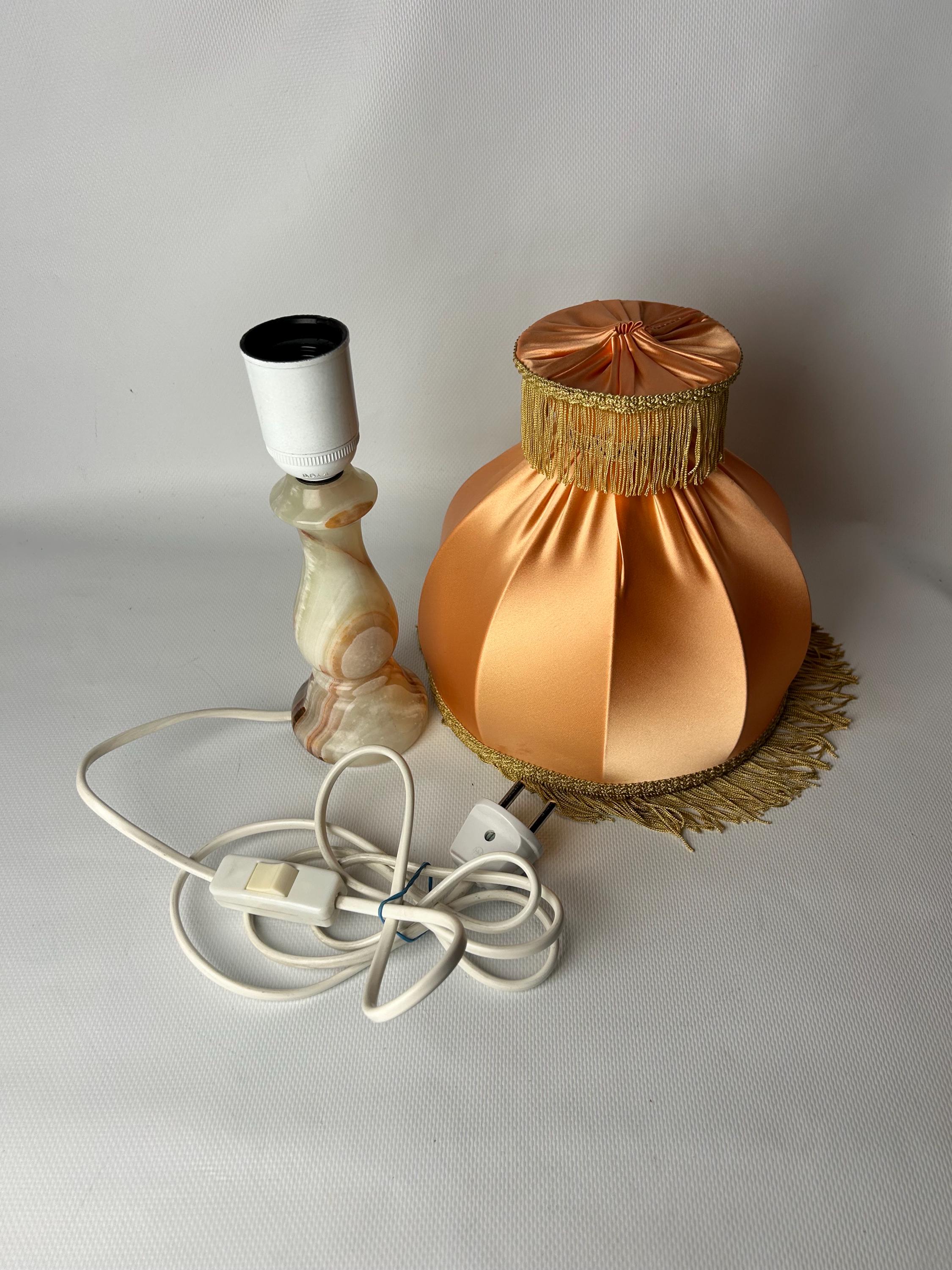 Alabaster Marble Boudoir Lamp: 1960s MCM Peach Fringe Shade - Etsy Canada