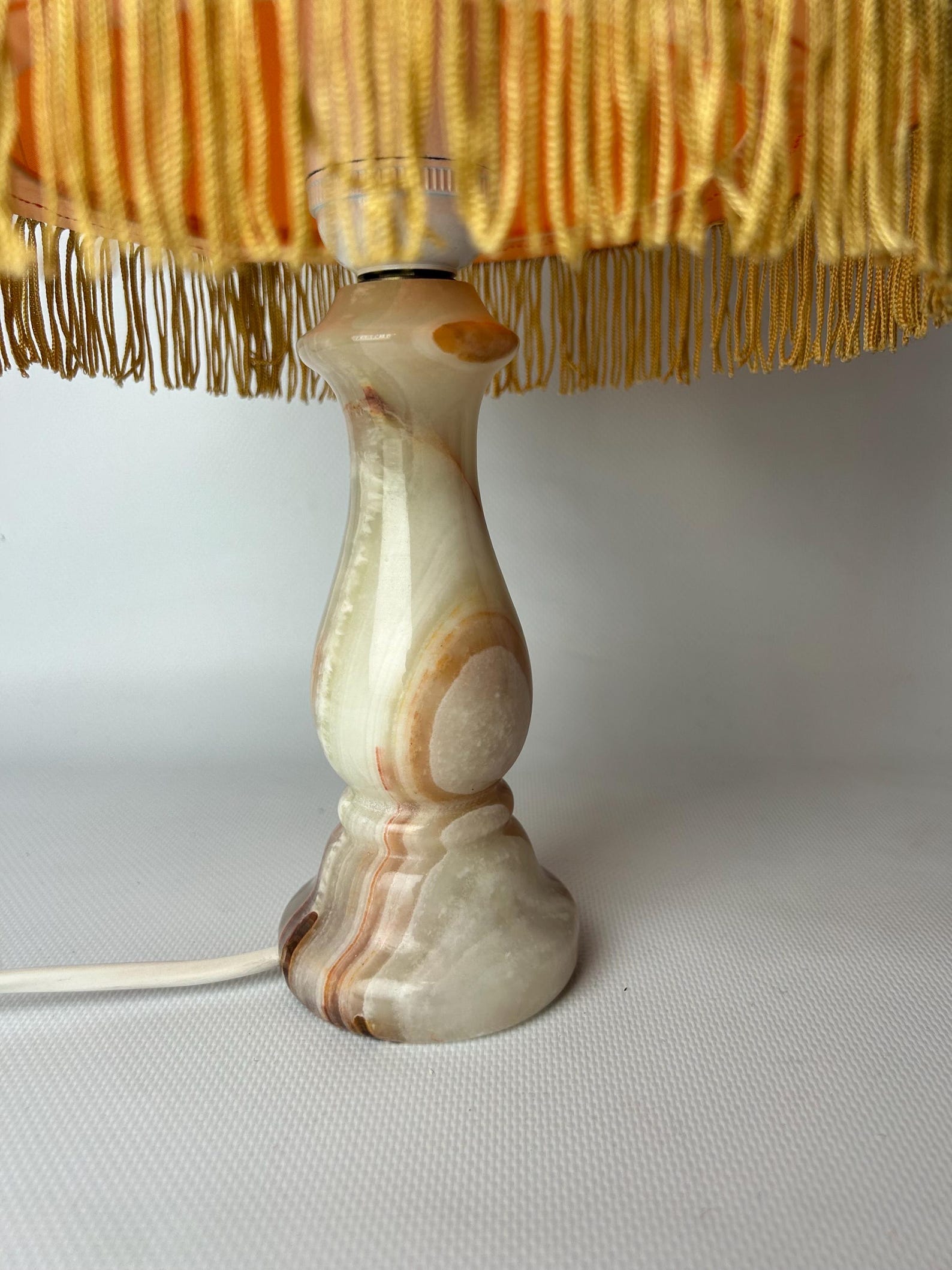Alabaster Marble Boudoir Lamp: 1960s MCM Peach Fringe Shade - Etsy Canada