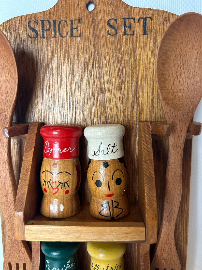 Vintage Spice Rack. MCM. 1950s. 1960s Salty & Peppy Wooden Spice ...