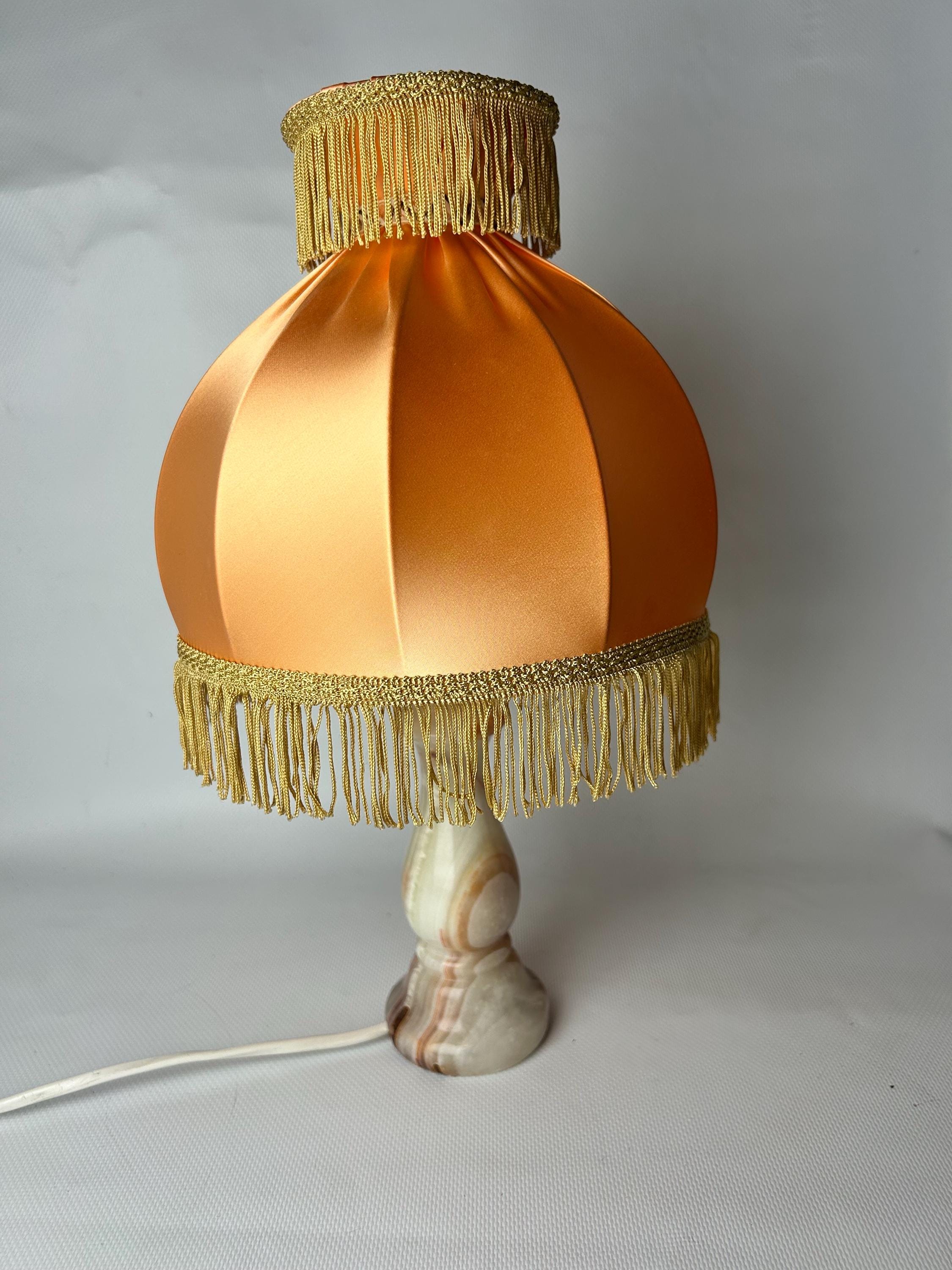 Alabaster Marble Boudoir Lamp: 1960s MCM Peach Fringe Shade - Etsy Canada