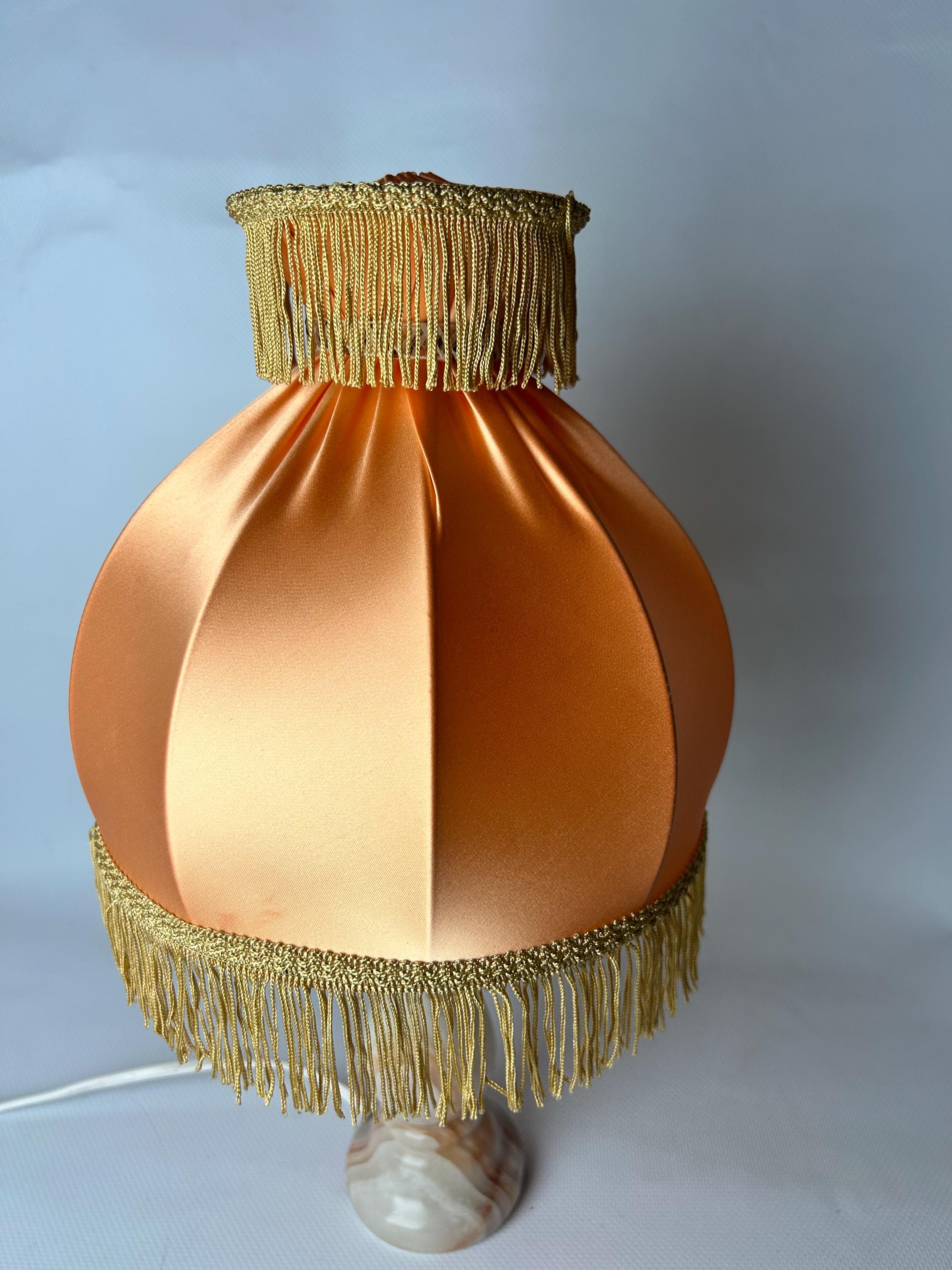 Alabaster Marble Boudoir Lamp: 1960s MCM Peach Fringe Shade - Etsy Canada