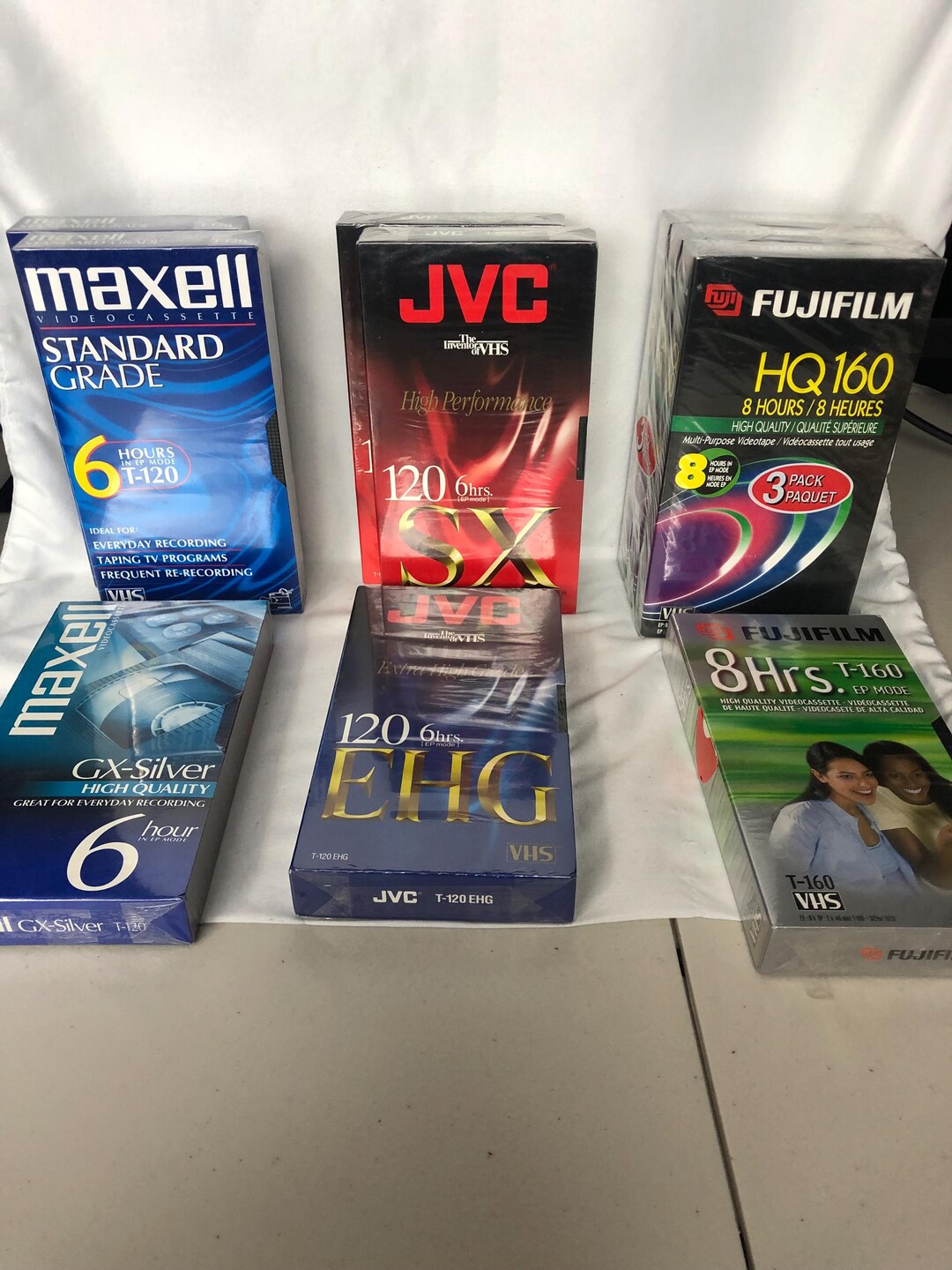Lot of 10 Sealed Blank VHS Tapes: Maxwell, JVC, Fuji Film, (4) 8 Hours ...