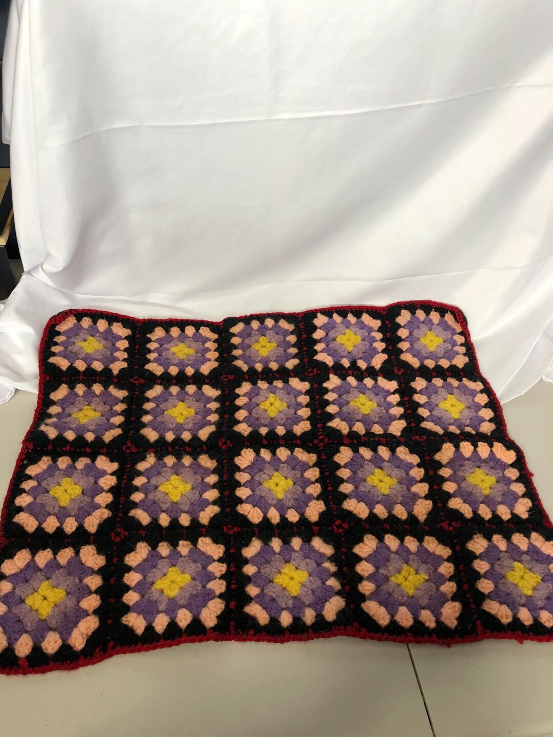 Vintage Granny Core Granny Square Hand Made Crocheted Doll Blanket 23 ...