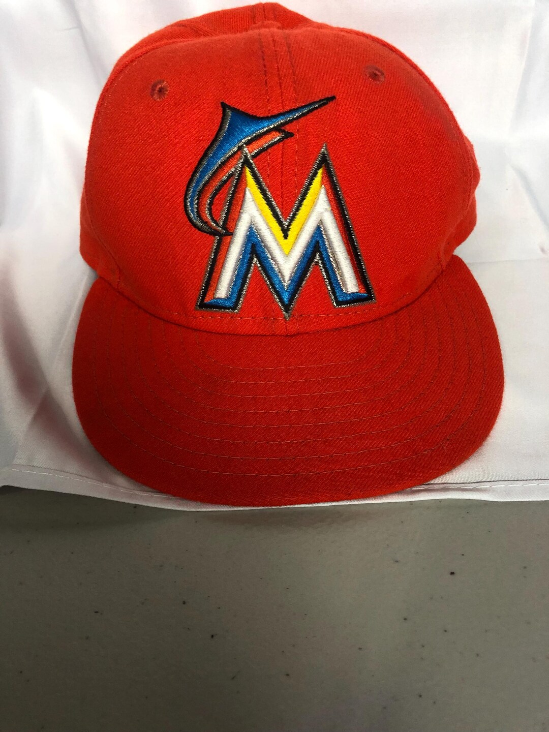 Miami Marlins Orange on Field Baseball Hat New Era 59 Fifty Fitted 7 1/ ...