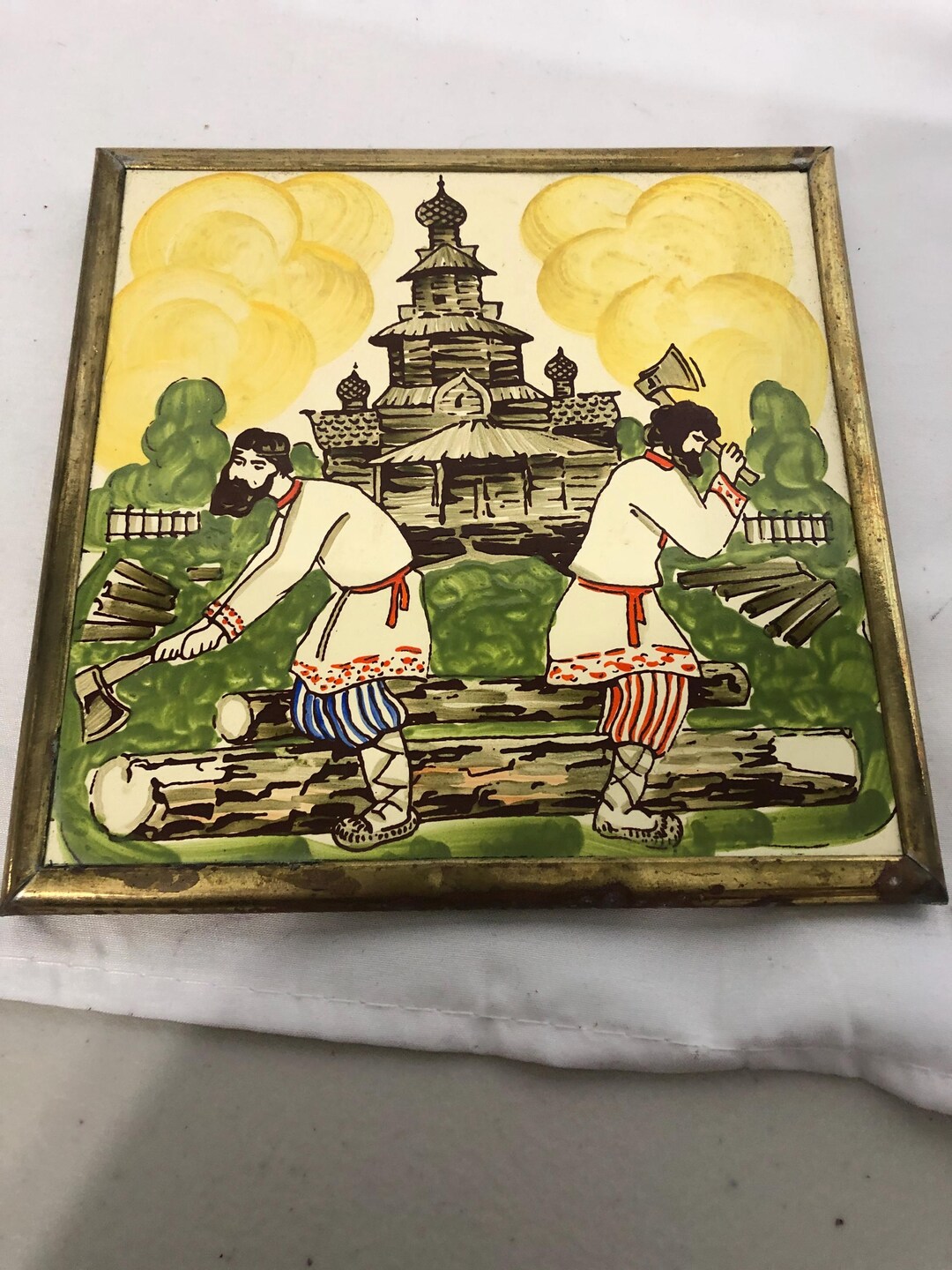 Vintage 1977 Hand Painted Ceramic Tile, Russian Folk Art, Moscow Wall ...