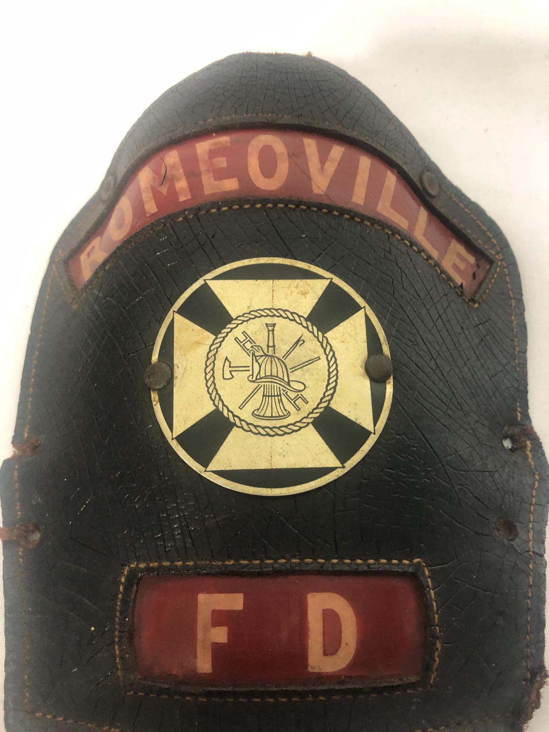 Vintage Leather Fire Helmet Front Shield, Cairns & Bro, Chicago Suburb ...