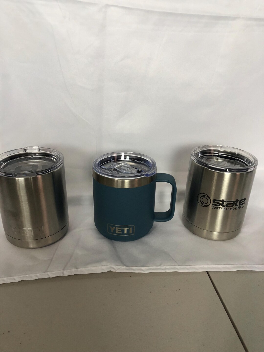 Lot of 3 Yeti Insulated, (1) 10 Ounce Blue Rambler Coffee Mug, (2 ...