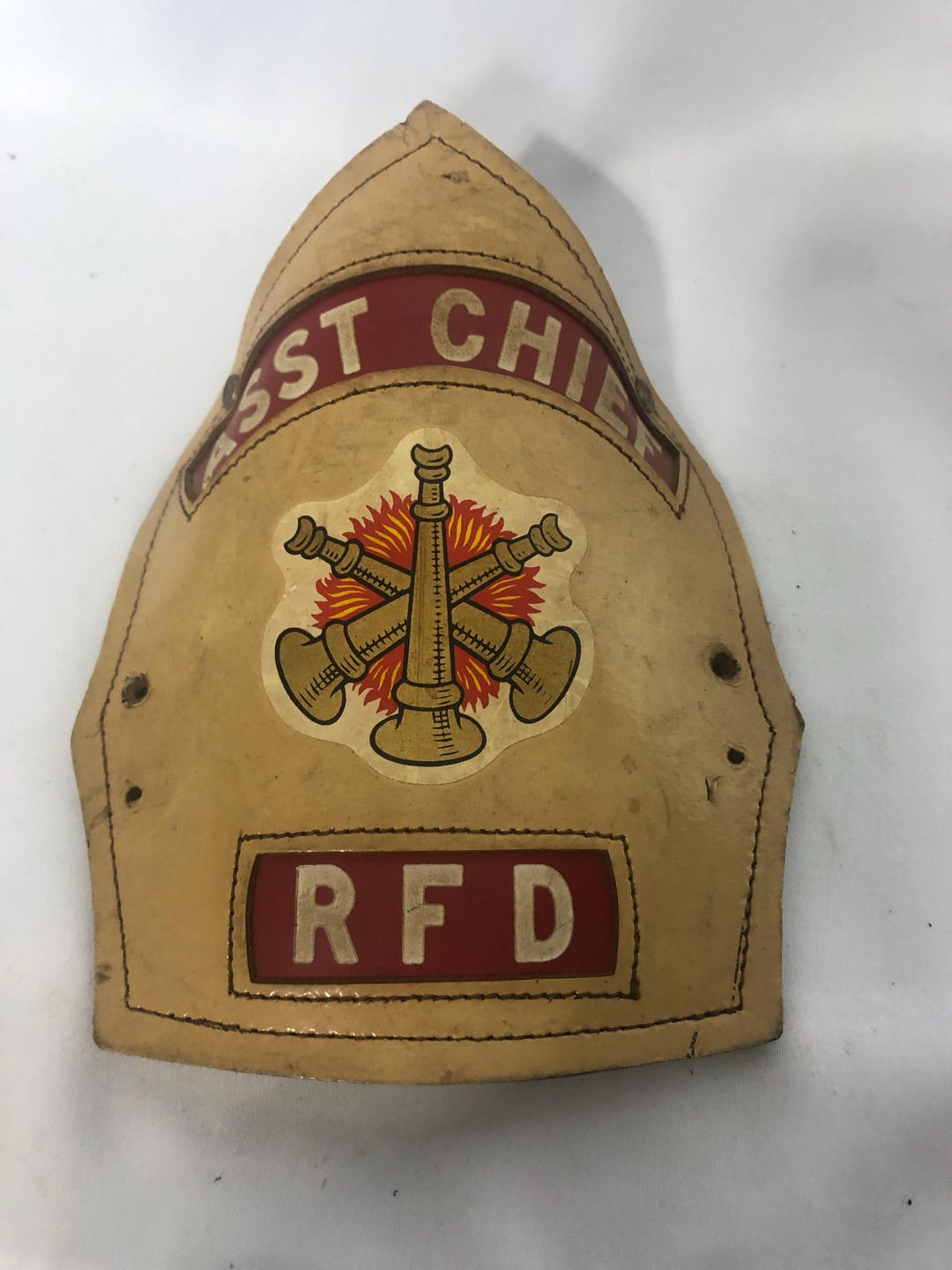 Vintage Leather Fire Helmet Front Shield, Cairns & Bro, Chicago Suburb ...