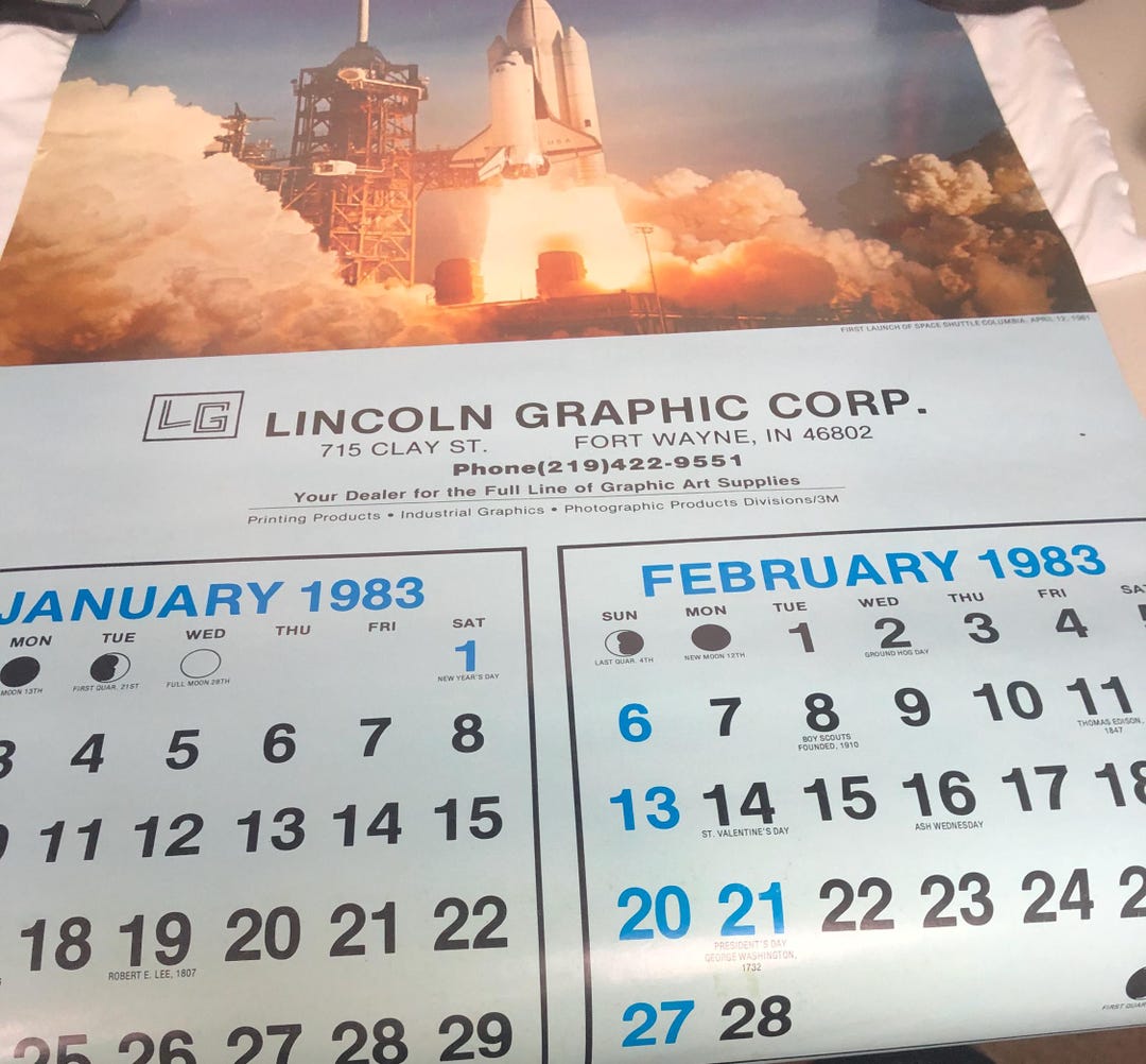 Vintage 1983 Roll up Wall Calendar With Nasa's Space Shuttle Columbia ...