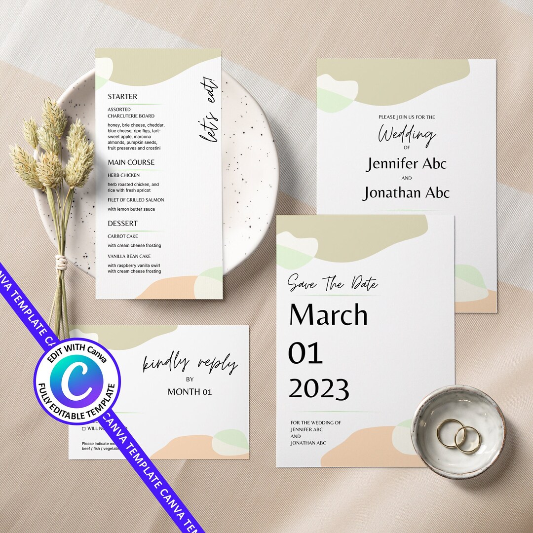Printable Wedding Invitation Earth Tone Editable Canva Template Wedding ...