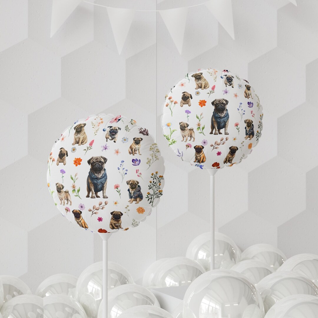 Pug Birthday Balloon, Front and Back Pug Balloon Round and Heart-shaped ...