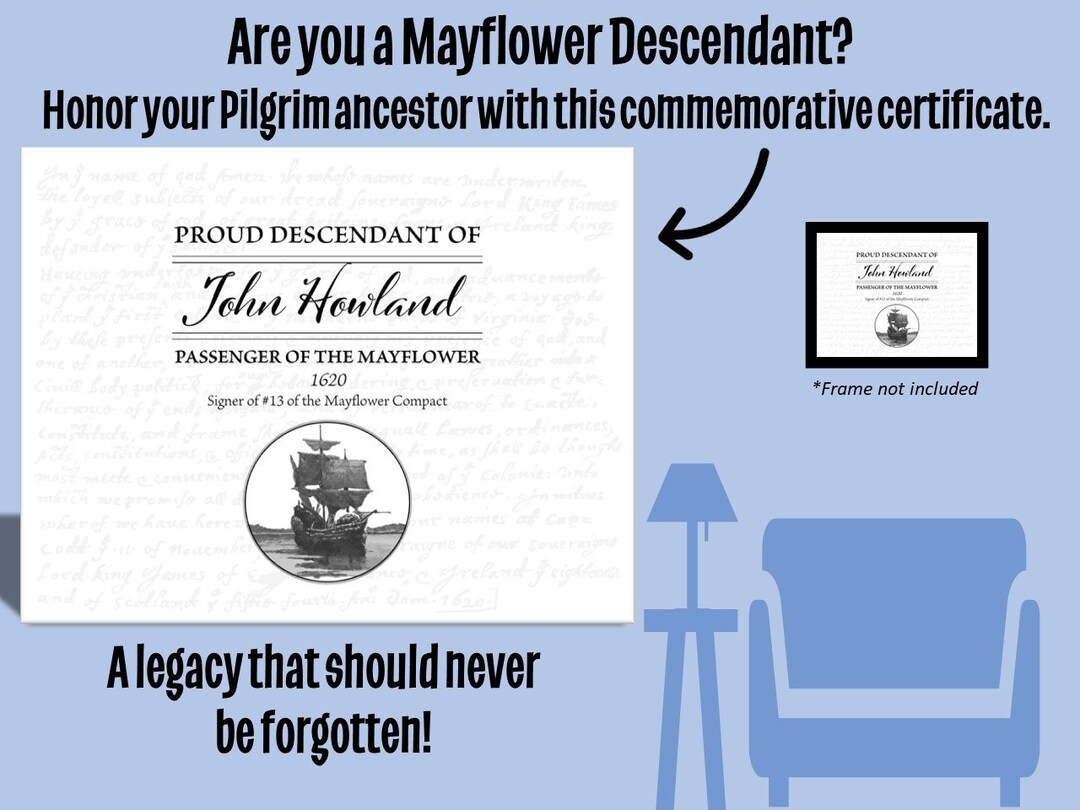 Proud Descendant of John Howland Certificate on Thick 8.5x11-inch ...