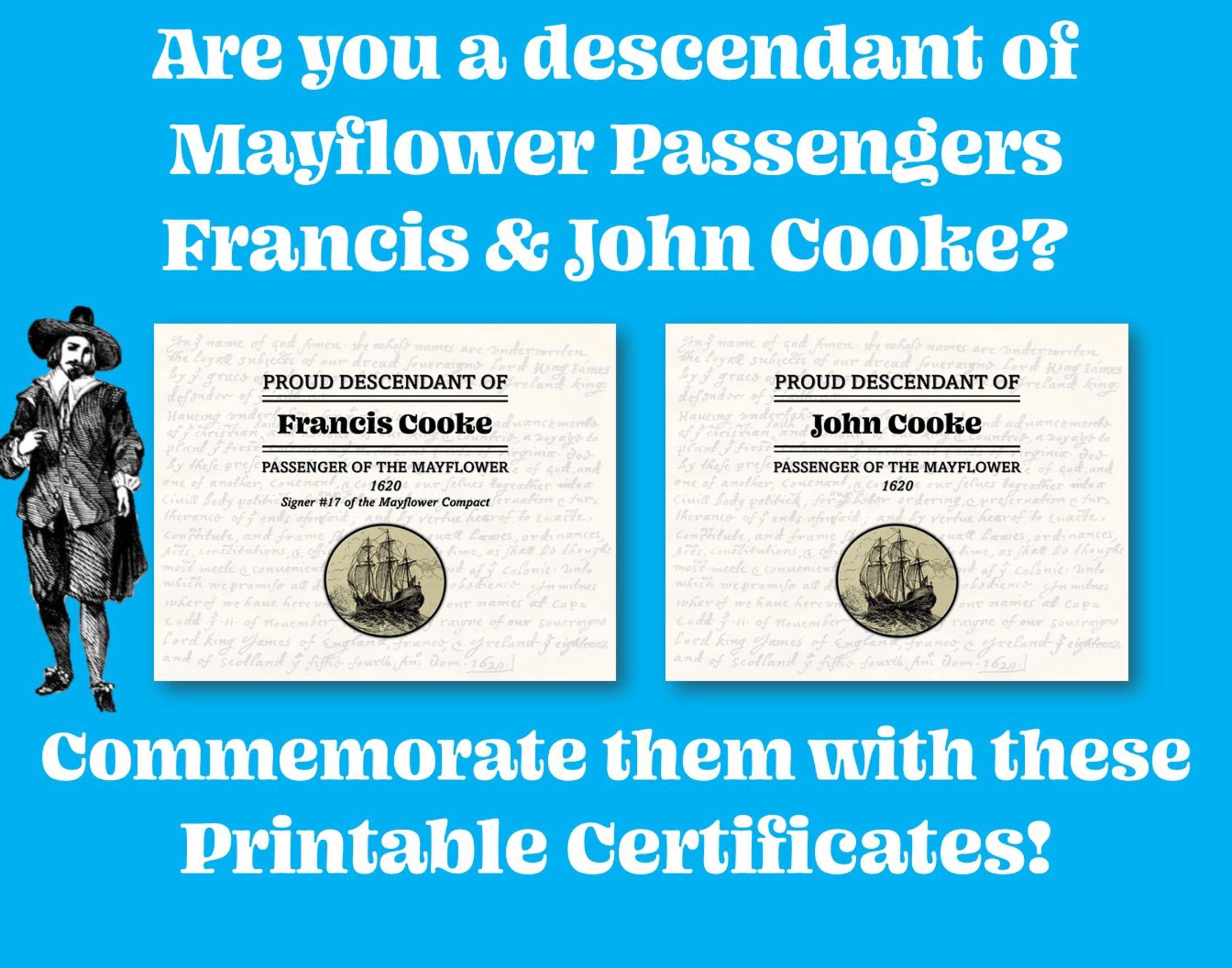 Francis & John Cooke Family Mayflower Certificates Pilgrims Families ...