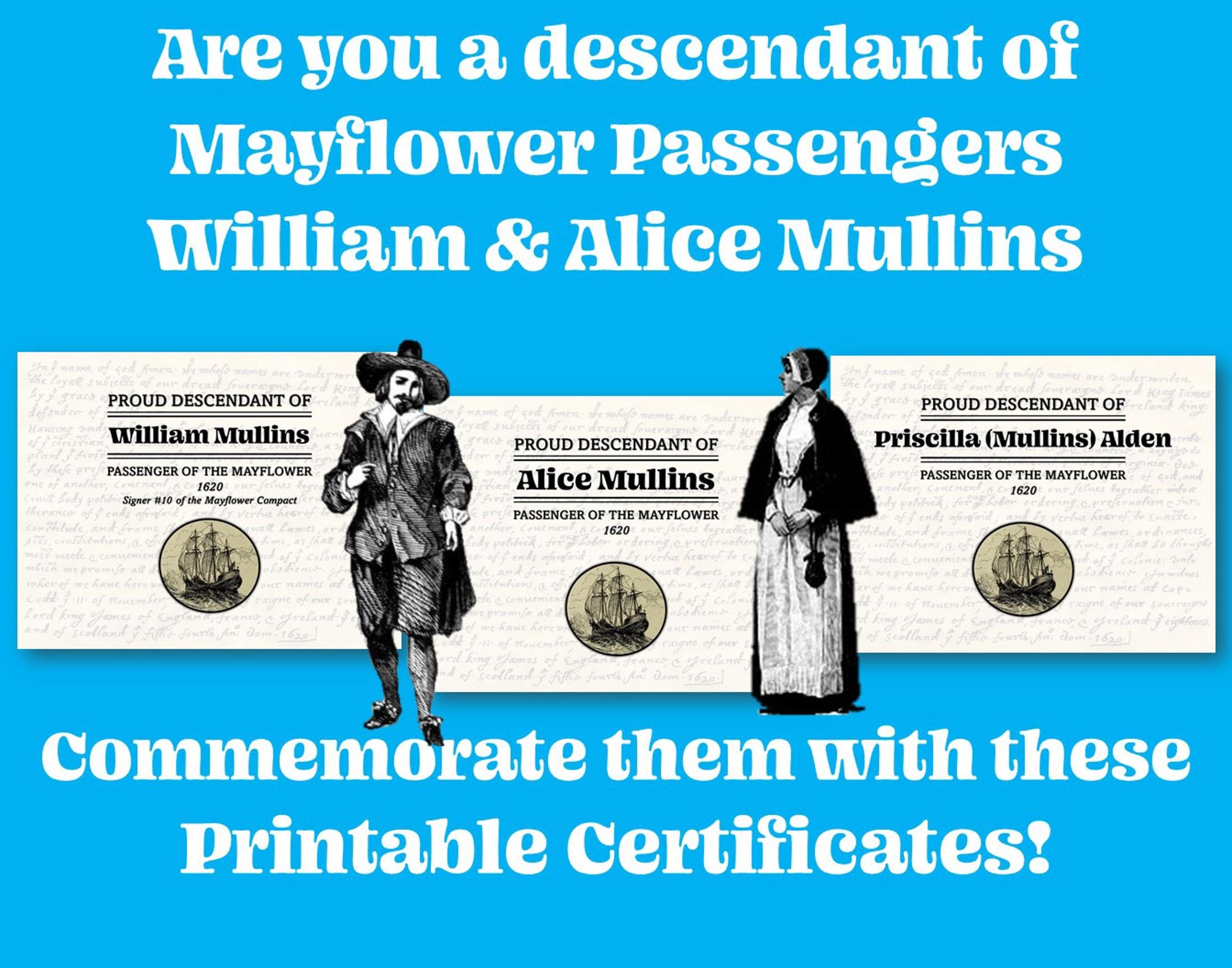 William Mullins Family Mayflower Certificates Pilgrims Families ...