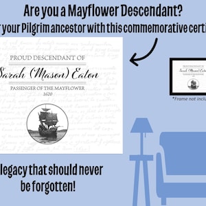 Proud Descendant of Sarah (mason) Eaton Certificate on Thick 8.5x11 ...