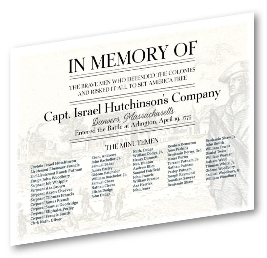 In Memory of Capt. Israel Hutchinson's Company of Danvers ...