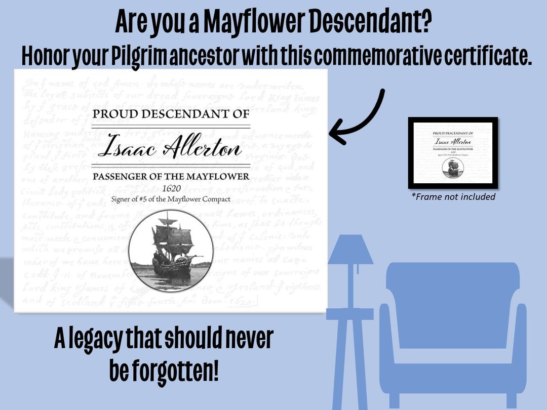 Proud Descendant of Isaac Allerton Certificate on Thick 8.5x11-inch ...