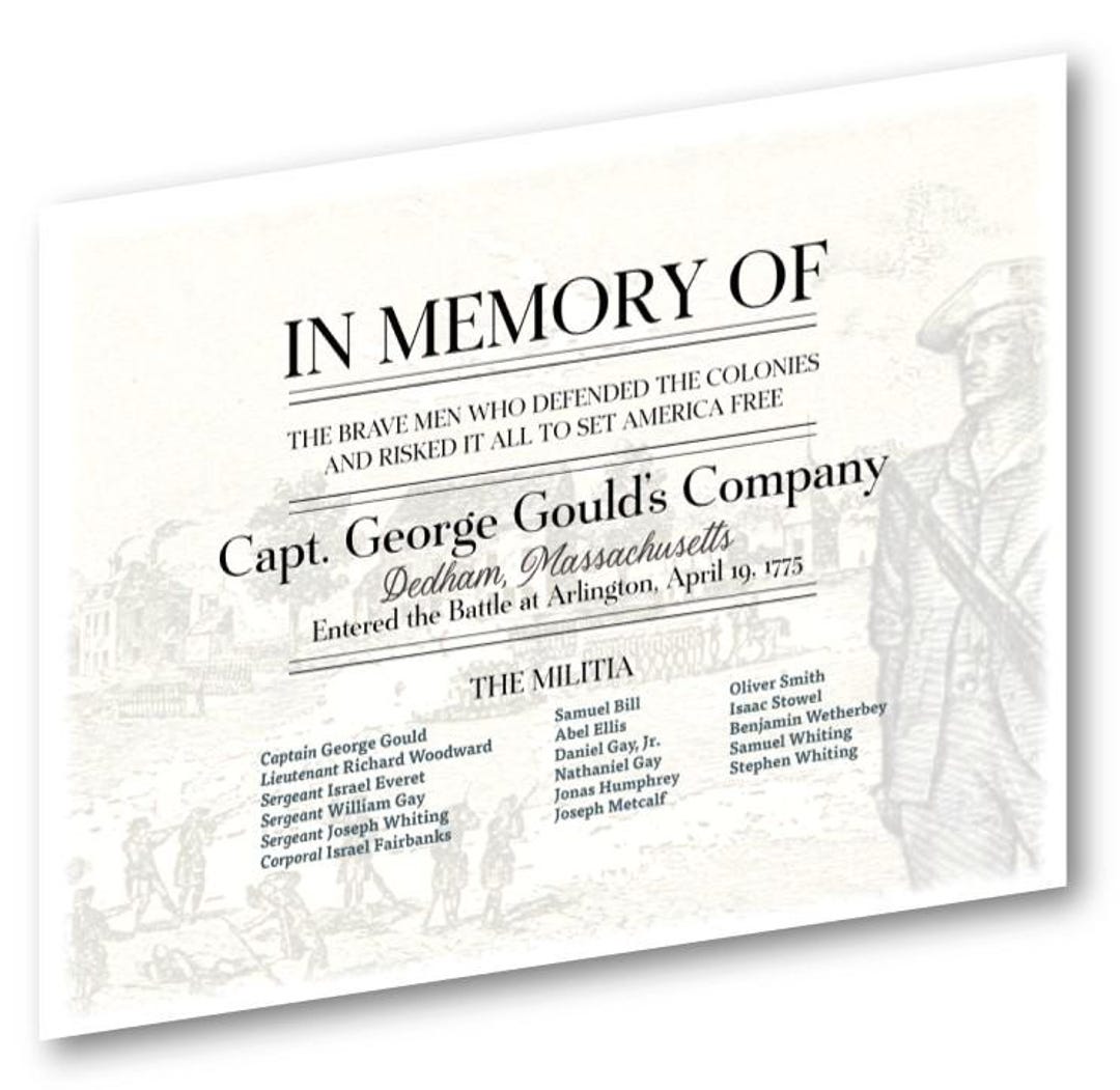 In Memory of Capt. George Gould's Company of Dedham, Massachusetts ...