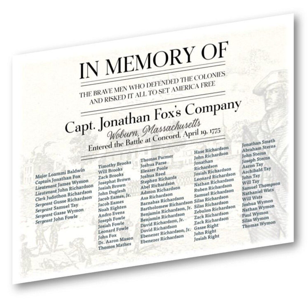 In Memory of Capt. Jonathan Fox's Company of Woburn, Massachusetts ...