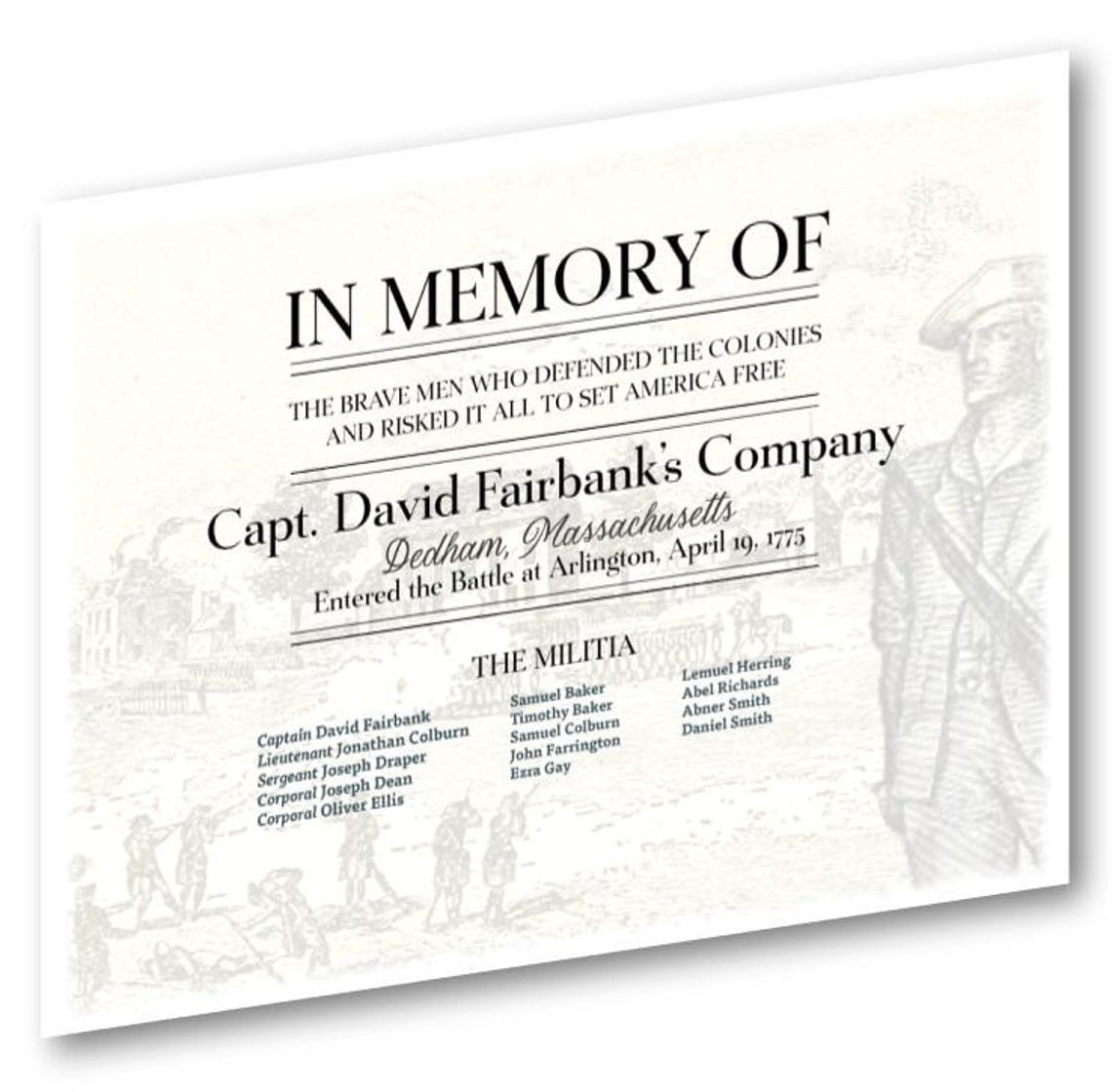 In Memory of Capt. David Fairbank's Company of Dedham, Massachusetts ...