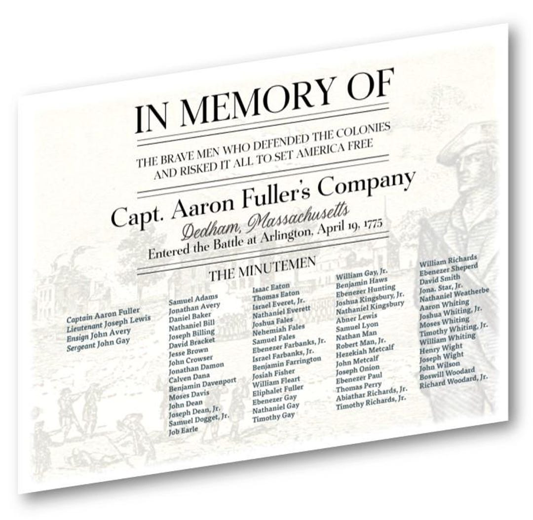 In Memory of Capt. Aaron Fuller's Company of Dedham, Massachusetts ...