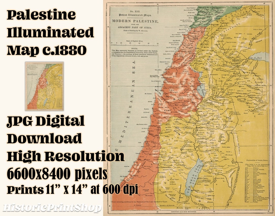 Ancient Palestine Illuminated Map Antique C1880 JPG Digital Download ...
