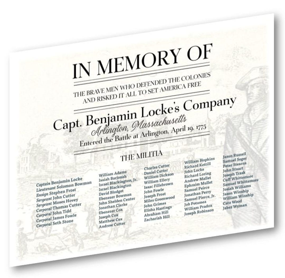 In Memory of Capt. Benjamin Locke's Company of Arlington, Massachusetts ...