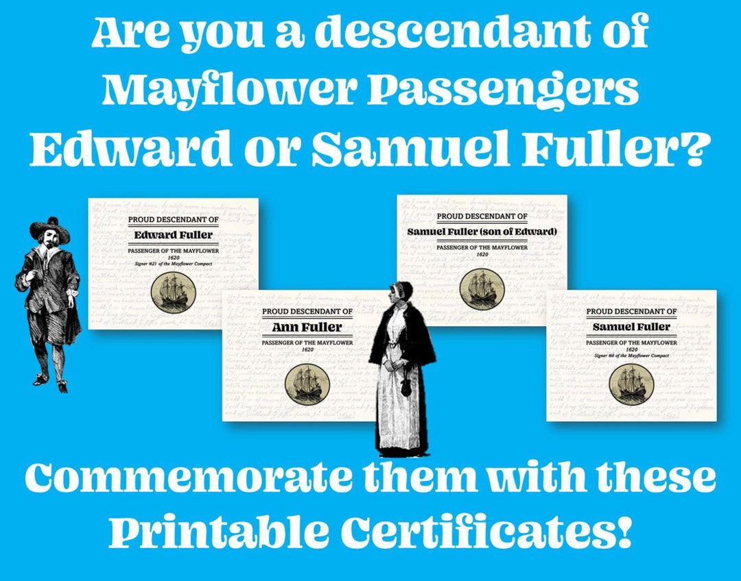 Edward & Samuel Fuller Family Mayflower Certificates Pilgrims Families ...