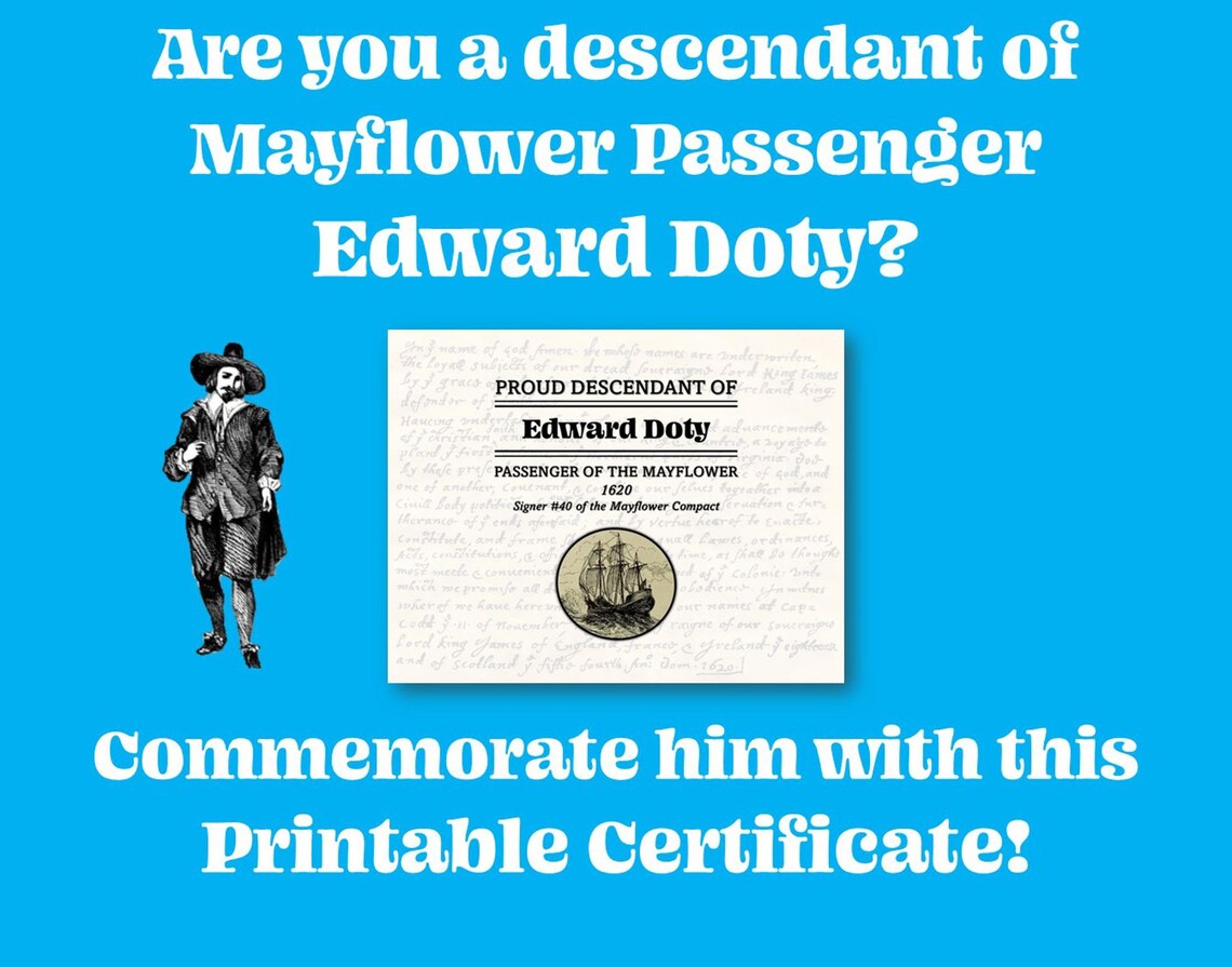 Edward Doty Family Mayflower Certificate Pilgrims Families Genealogy ...