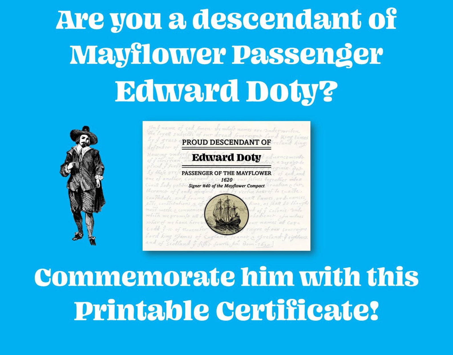 Edward Doty Family Mayflower Certificate Pilgrims Families Genealogy ...