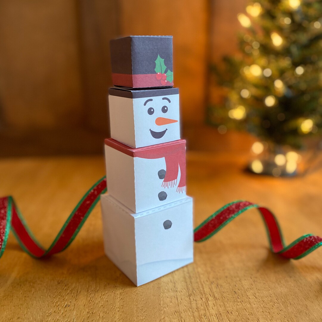Small 4-tier Printable Snowman Gift Box Set DIY Stackable Snowman Favor ...