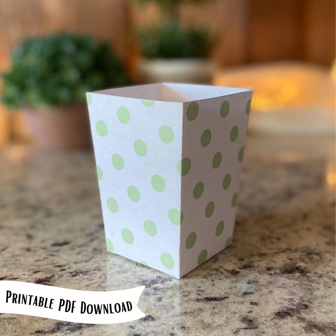 Green Polka Dot Popcorn Box: Printable Party Favor (PDF Digital ...