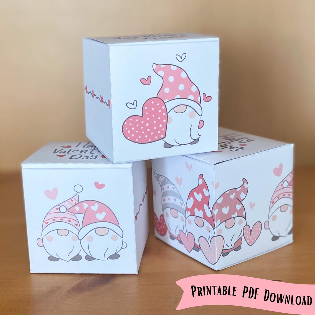 Valentine's Day Gnomes and Hearts, Party Favor, Gift Box, Printable ...
