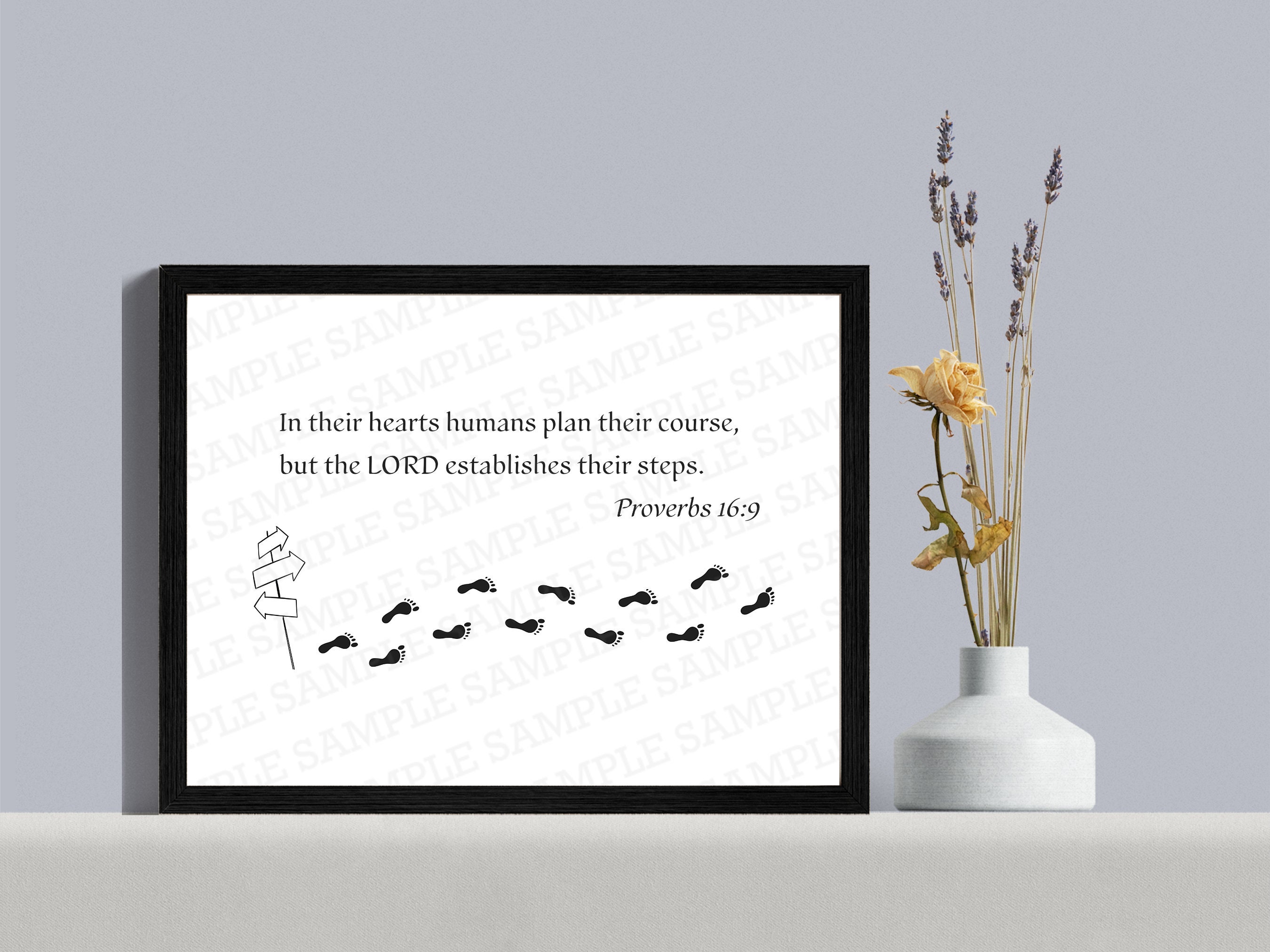 Proverbs 16:9 | Footsteps Poster | Humans Plan Their Course | Footsteps ...