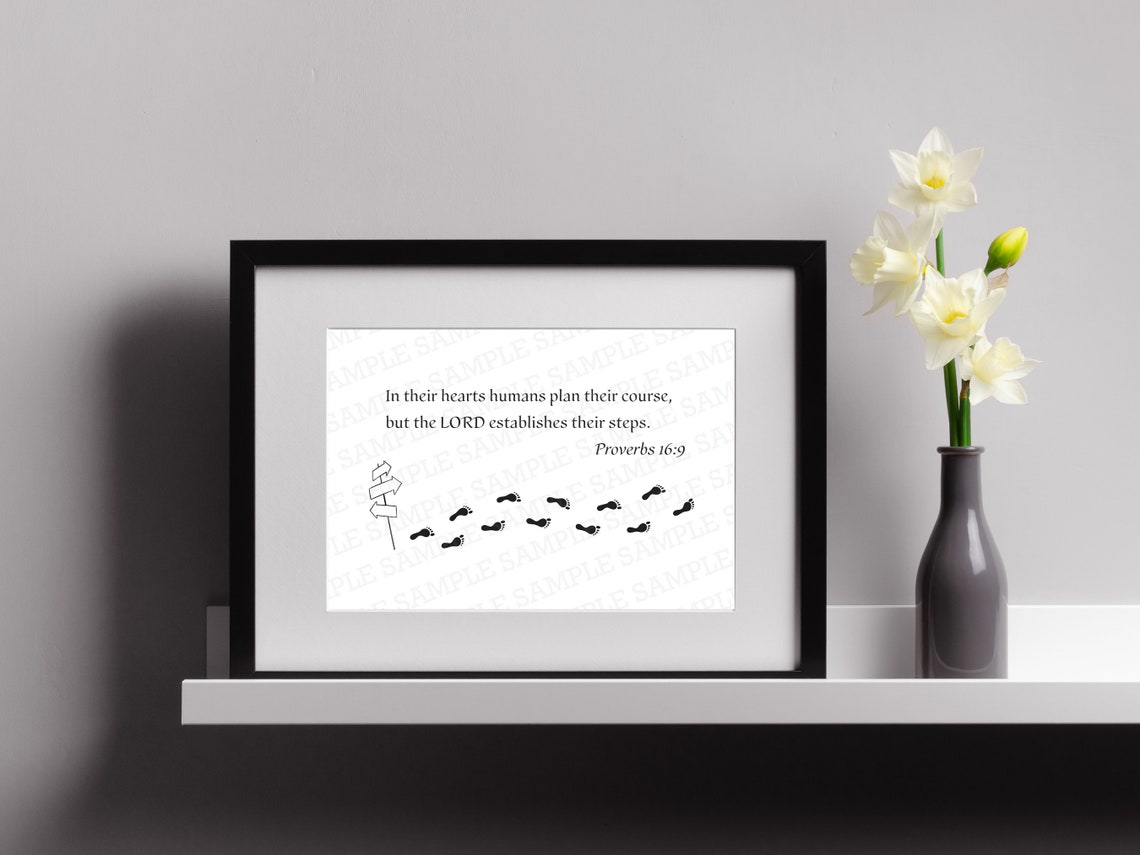 Proverbs 16:9 | Footsteps Poster | Humans Plan Their Course | Footsteps ...