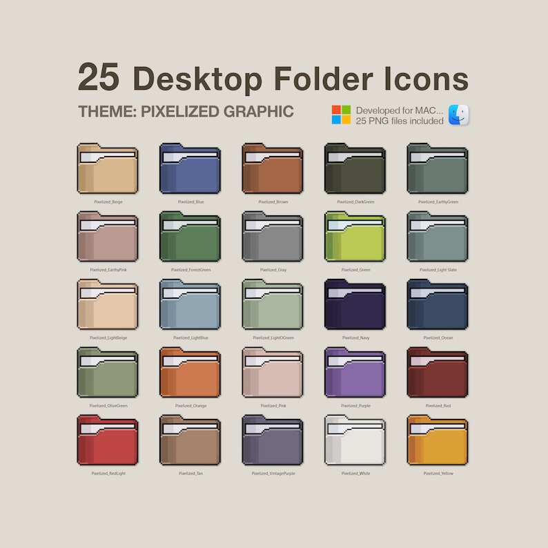 25 Desktop Folder Icons, Mac|pc Folder Icons , Pixelized Graphic Folder ...