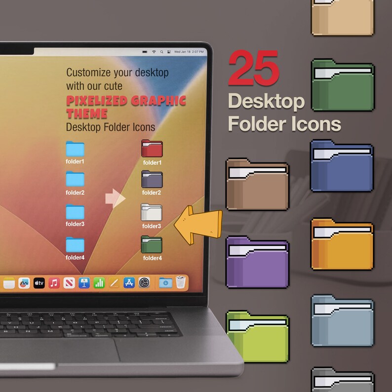 25 Desktop Folder Icons, Mac|pc Folder Icons , Pixelized Graphic Folder ...