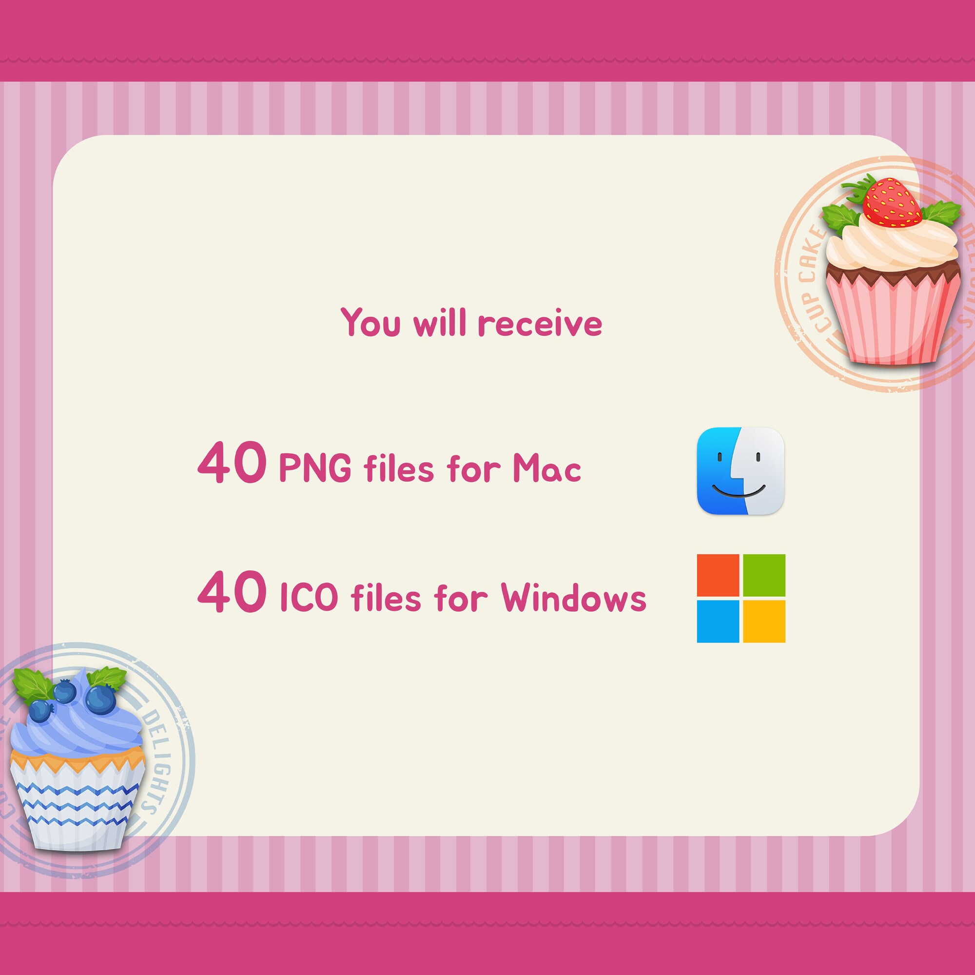 40 Desktop Folder Icons, Mac + Windows Folder Icons , Cupcake Themed ...