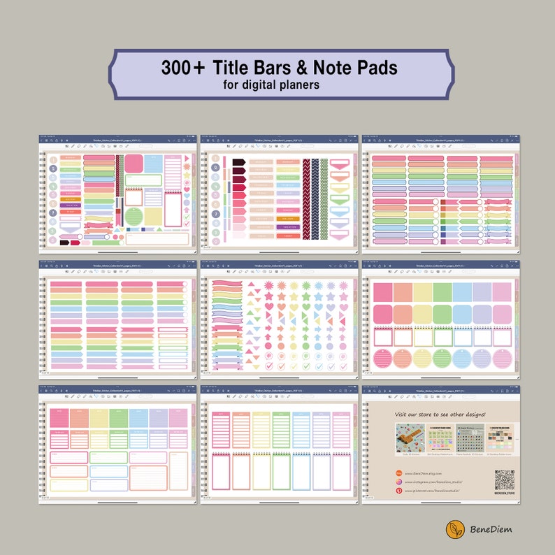 Digital Planner Stickers, Title Bars, Sticky Note Pads, Digital ...
