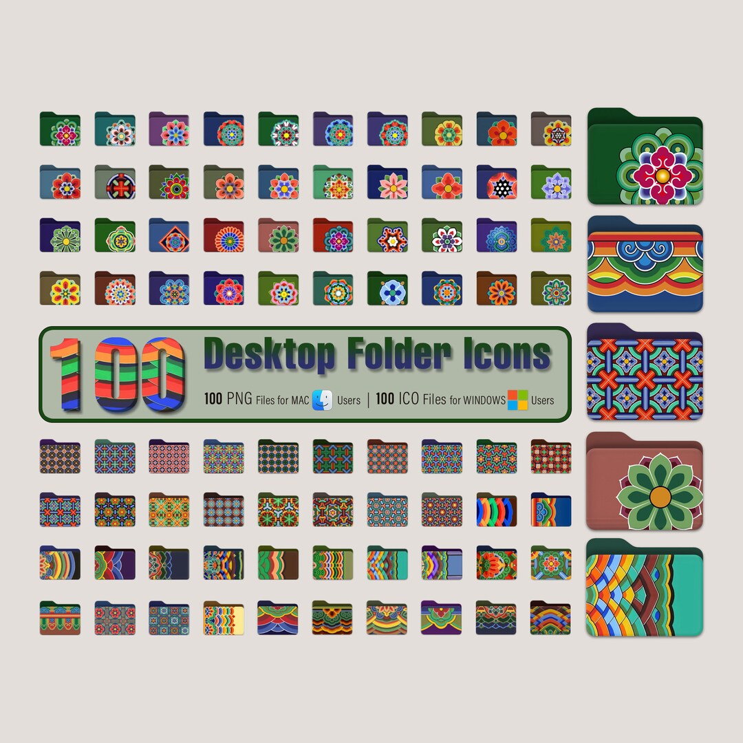 Digital 100 Desktop Folder Icons, for Mac, for PC, Desktop Aesthetic ...