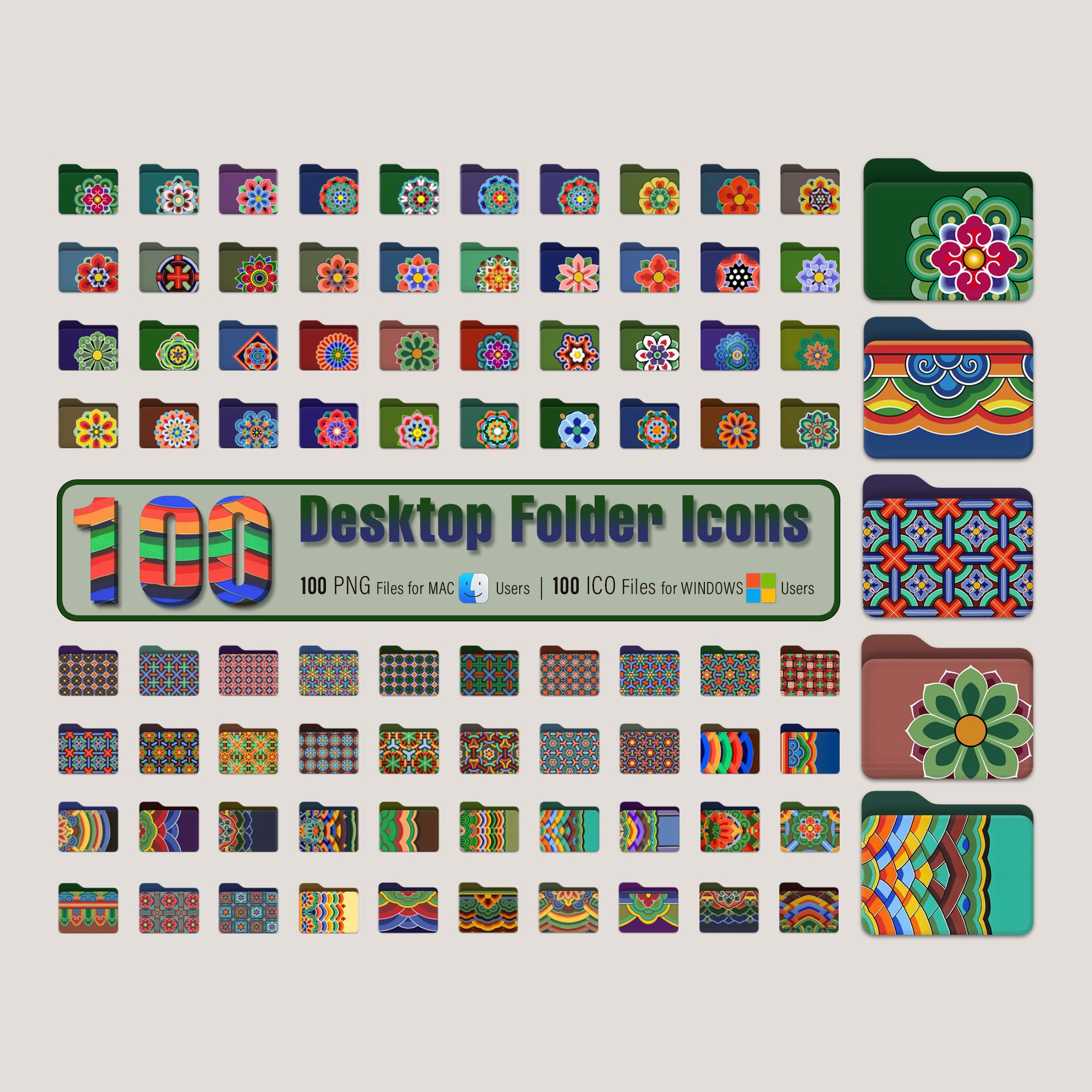 Digital 100 Desktop Folder Icons, for Mac, for PC, Desktop Aesthetic ...