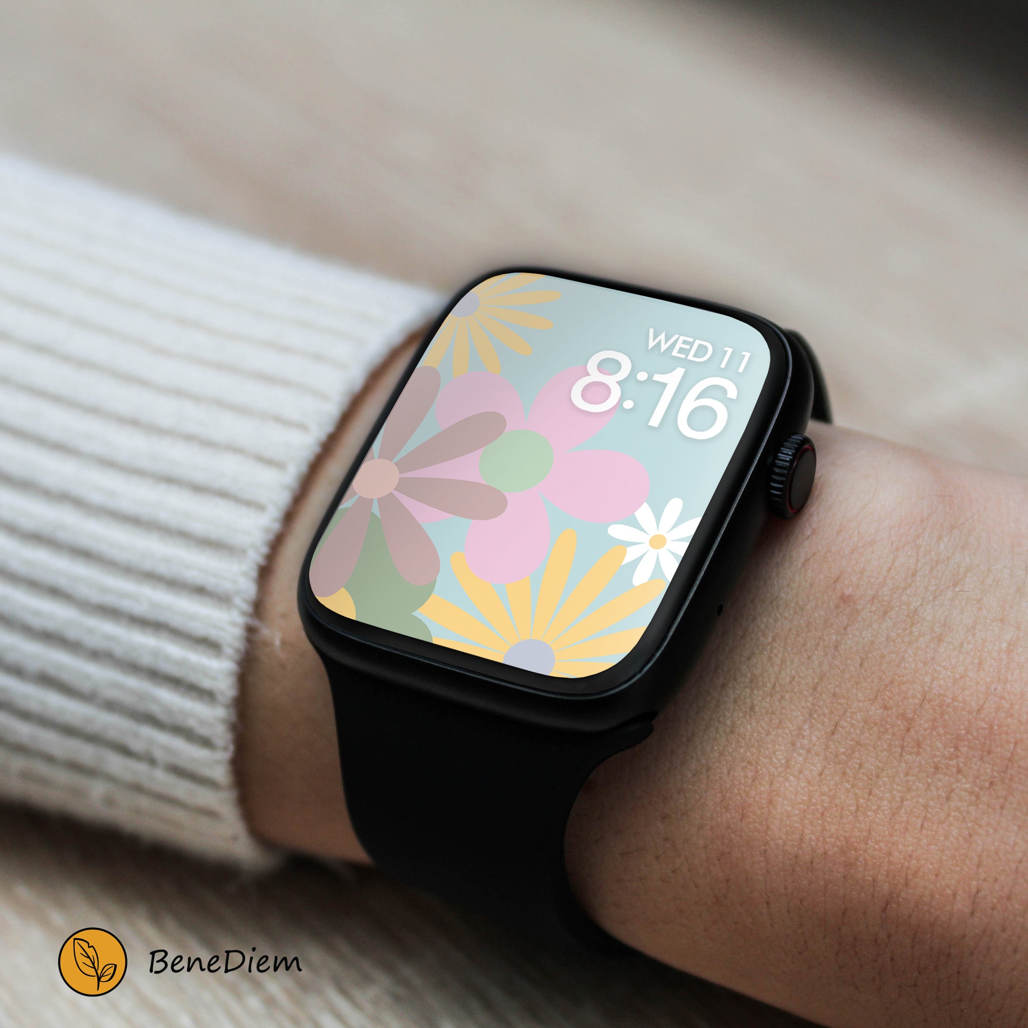 Digital Watch Wallpaper, Apple Watch Wallpaper, Boho Floral, Watch Face ...