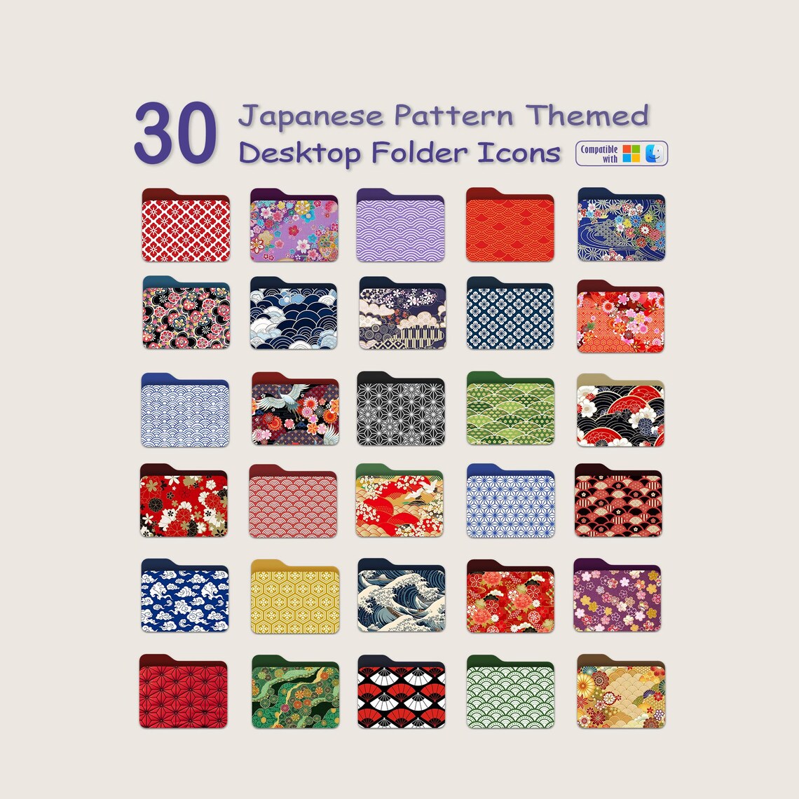 30 Desktop Folder Icons, Mac | PC Folder Icons , Japanese Pattern ...