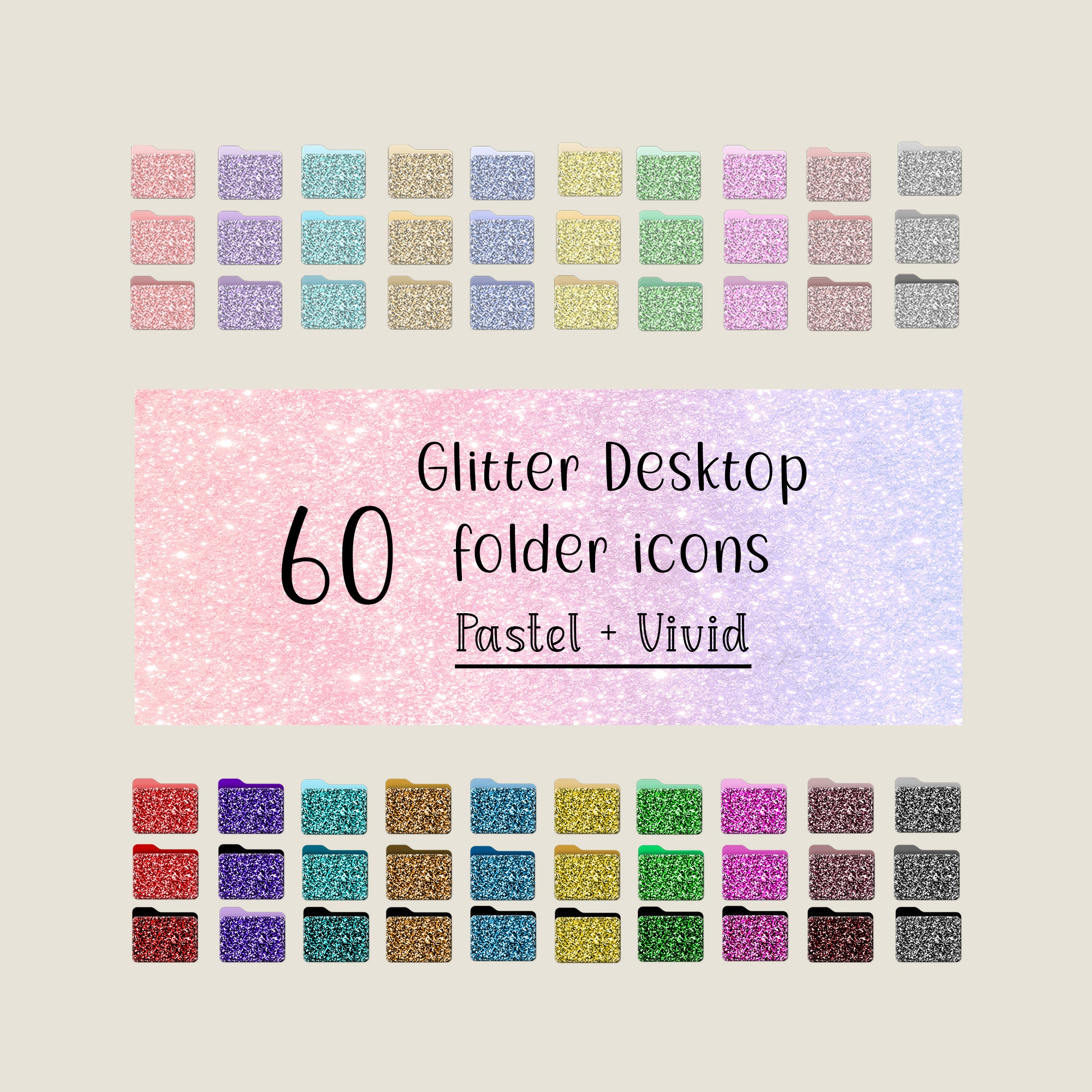 60 Desktop Folder Icons, Glitter Pattern, Mac+windows Folder Icons ...