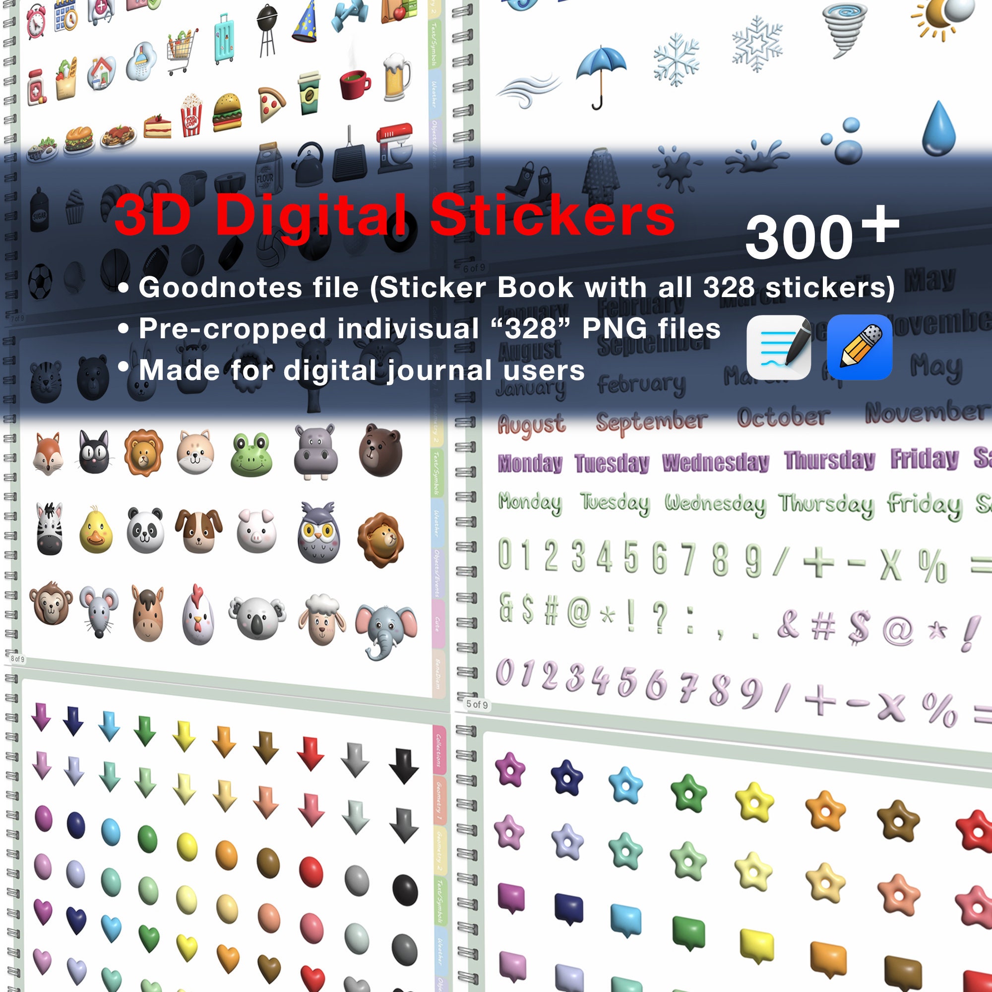 Digital Planner Stickers, 3D Stickers, Functional Digital Stickers, Pre ...