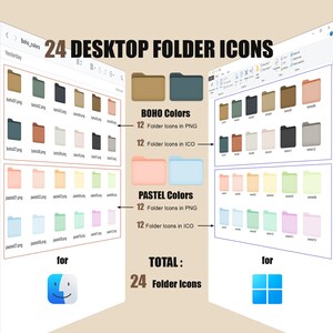 24 Desktop Folder Icons, Boho Color, Pastel, Mac+pc Folder Icons ...