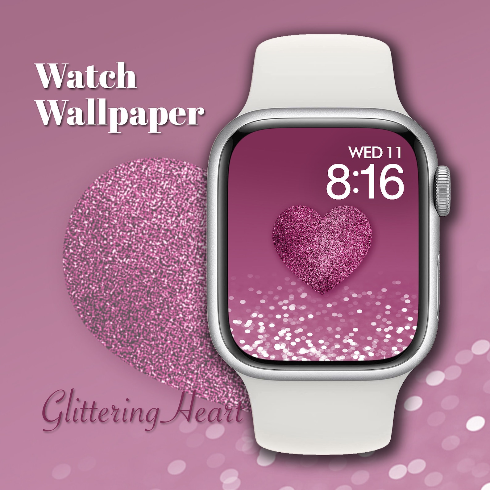 Apple Watch Wallpaper, Watch Face, Glitter Heart, Watch Background ...